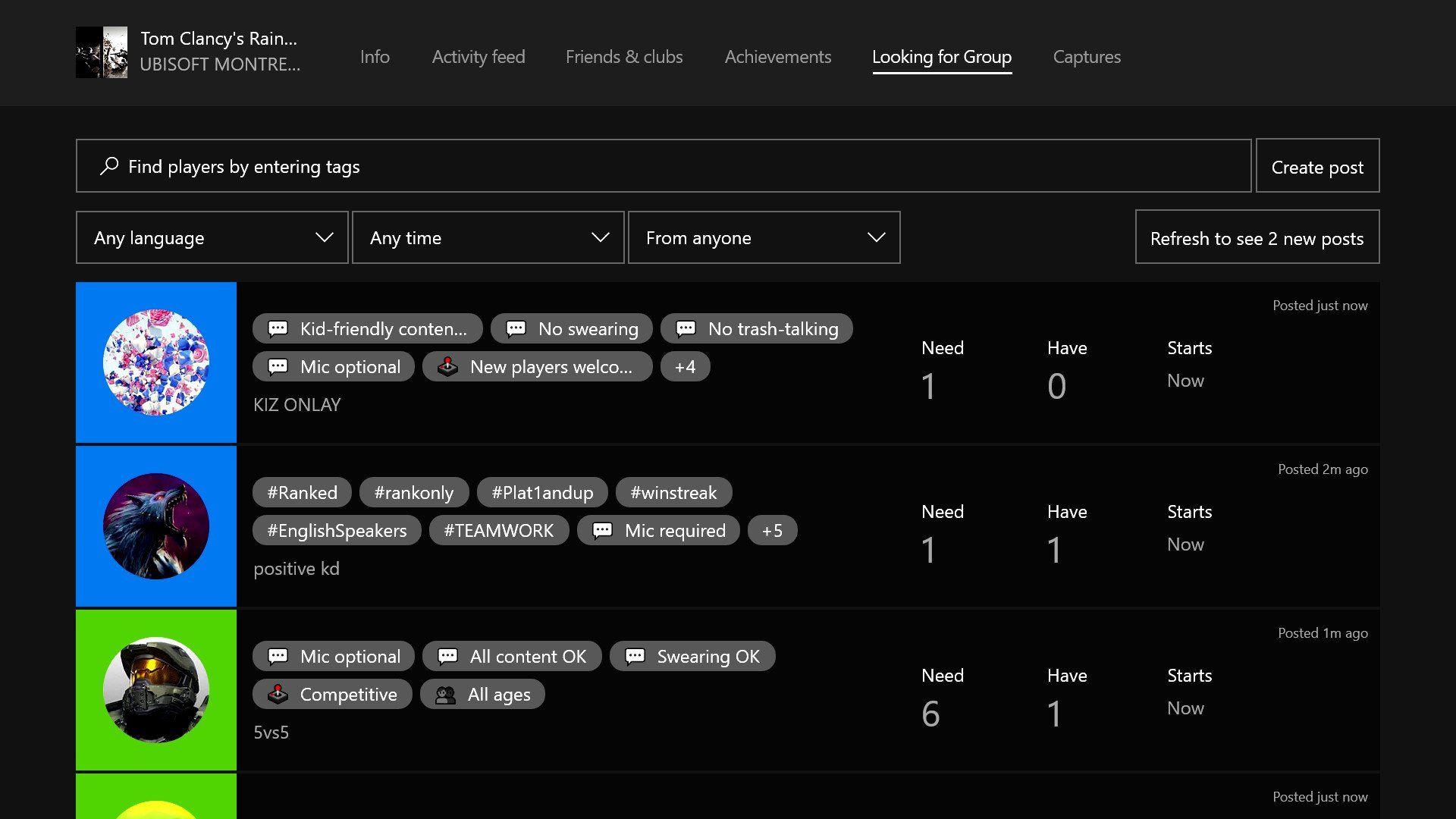 How to create a Looking for Group post on Xbox One and Windows 10 ...