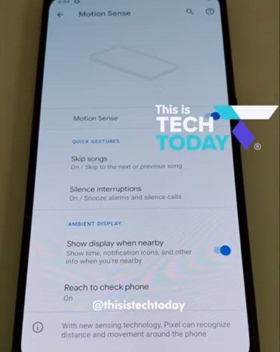 Pixel 4 Motion Sense settings revealed, including an Ambient Display ...