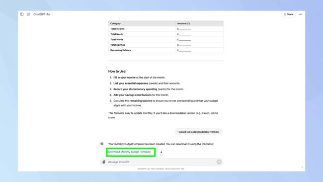 How to build a budget using ChatGPT | Tom's Guide