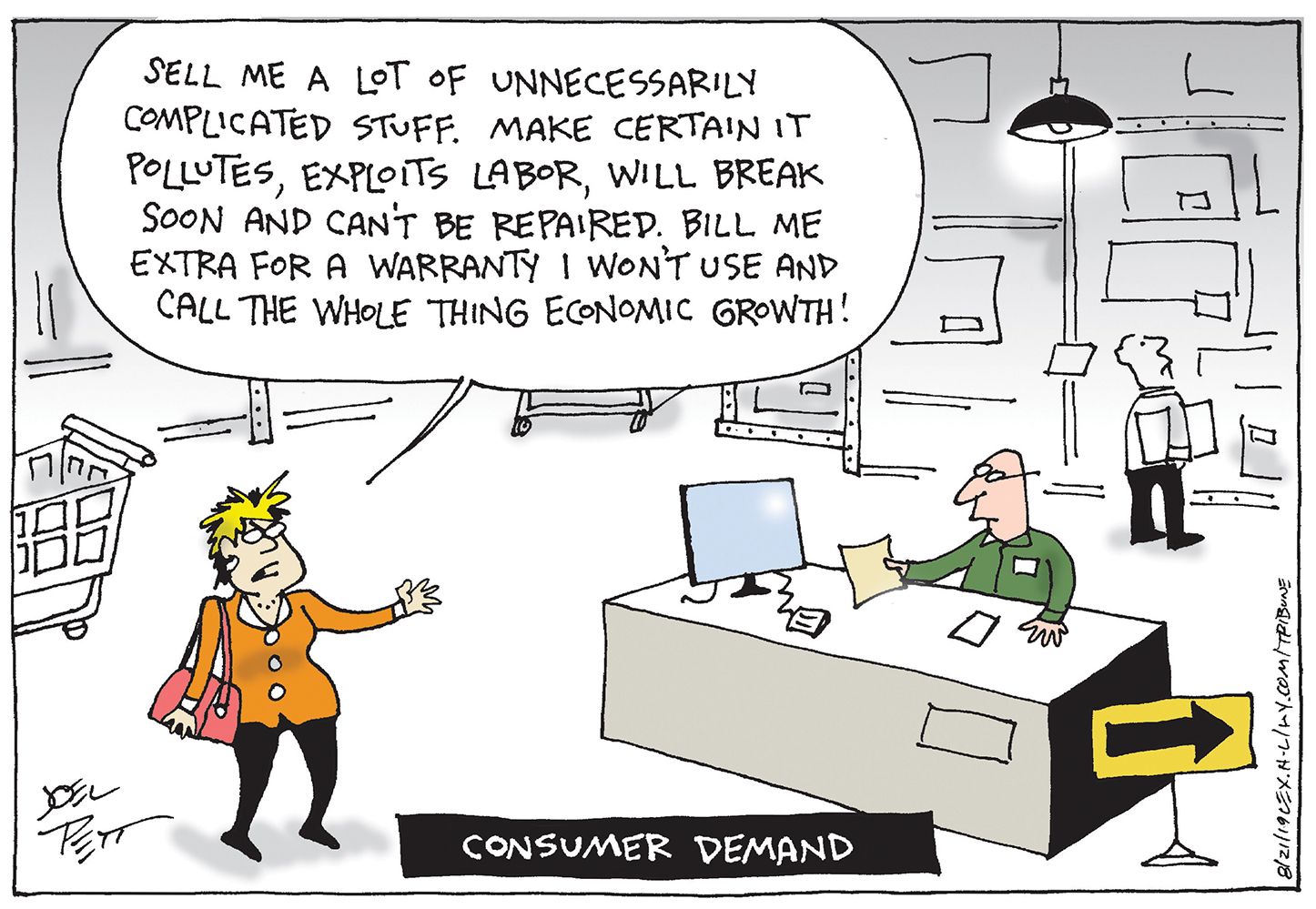 Political Cartoon U.S. Consumer Demand Pollution Labor Exploitation ...