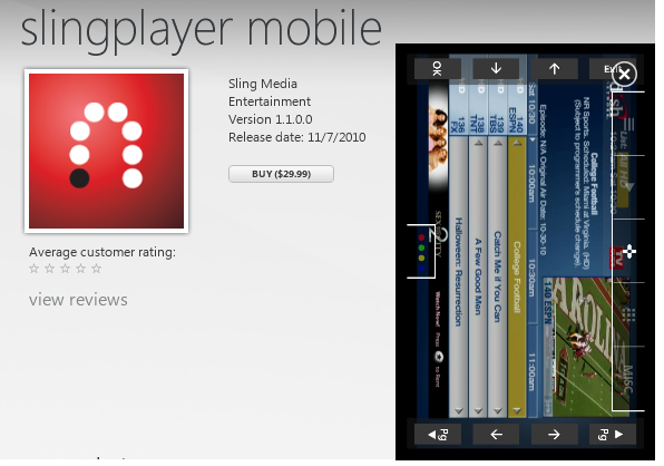 Slingplayer now live in Marketplace, costs $29.99 | Windows Central