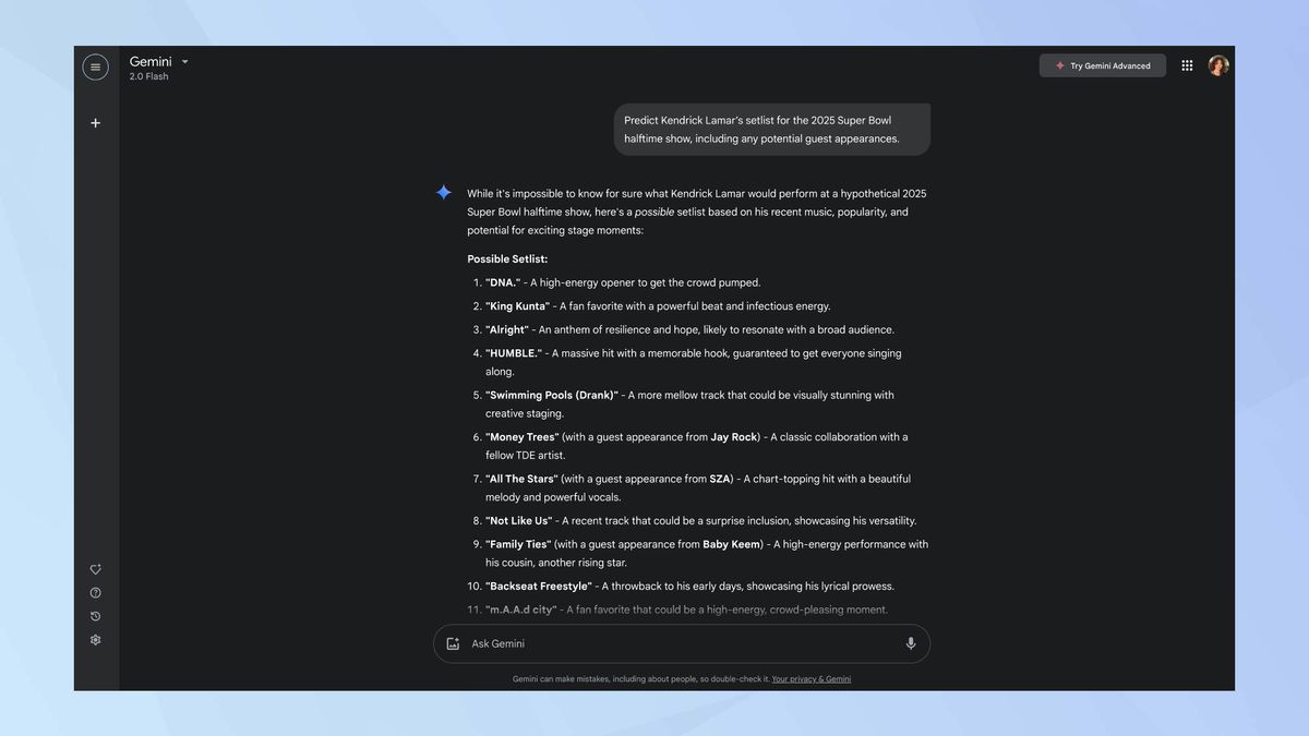 I asked 5 AI chatbots to predict Kendrick Lamar's Super Bowl setlist | Tom's Guide