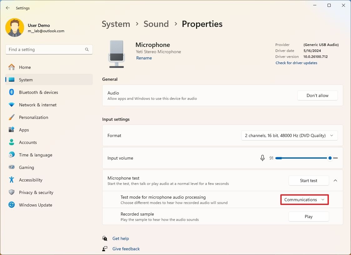How to test microphone audio processing modes on Windows 11 version ...