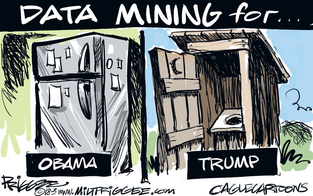 Political cartoon U.S. Facebook data mining Cambridge Analytica Obama ...