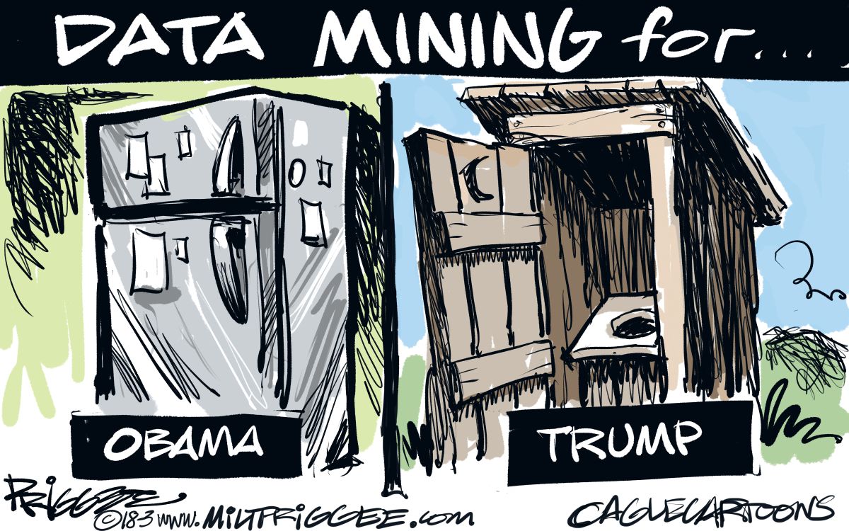 Political cartoon U.S. Facebook data mining Cambridge Analytica Obama ...