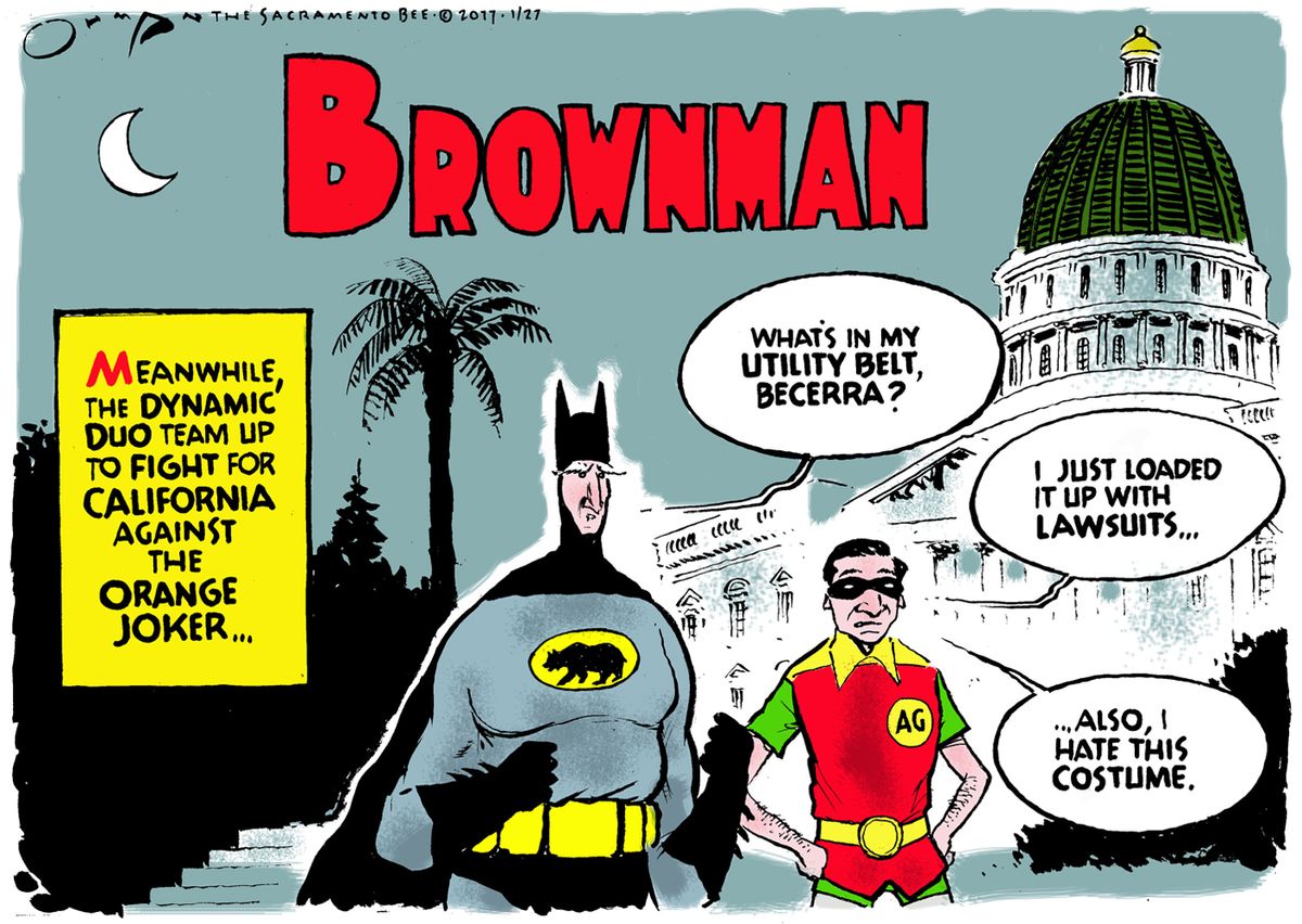 Political Cartoon U.S. Donald Trump California Becerra Brown Batman ...