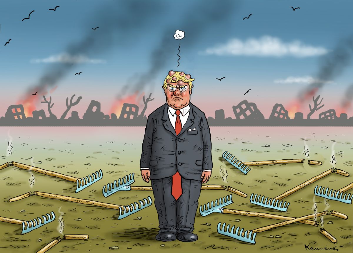 Political cartoon U.S. Trump California wildfires Camp Fire rakes ...