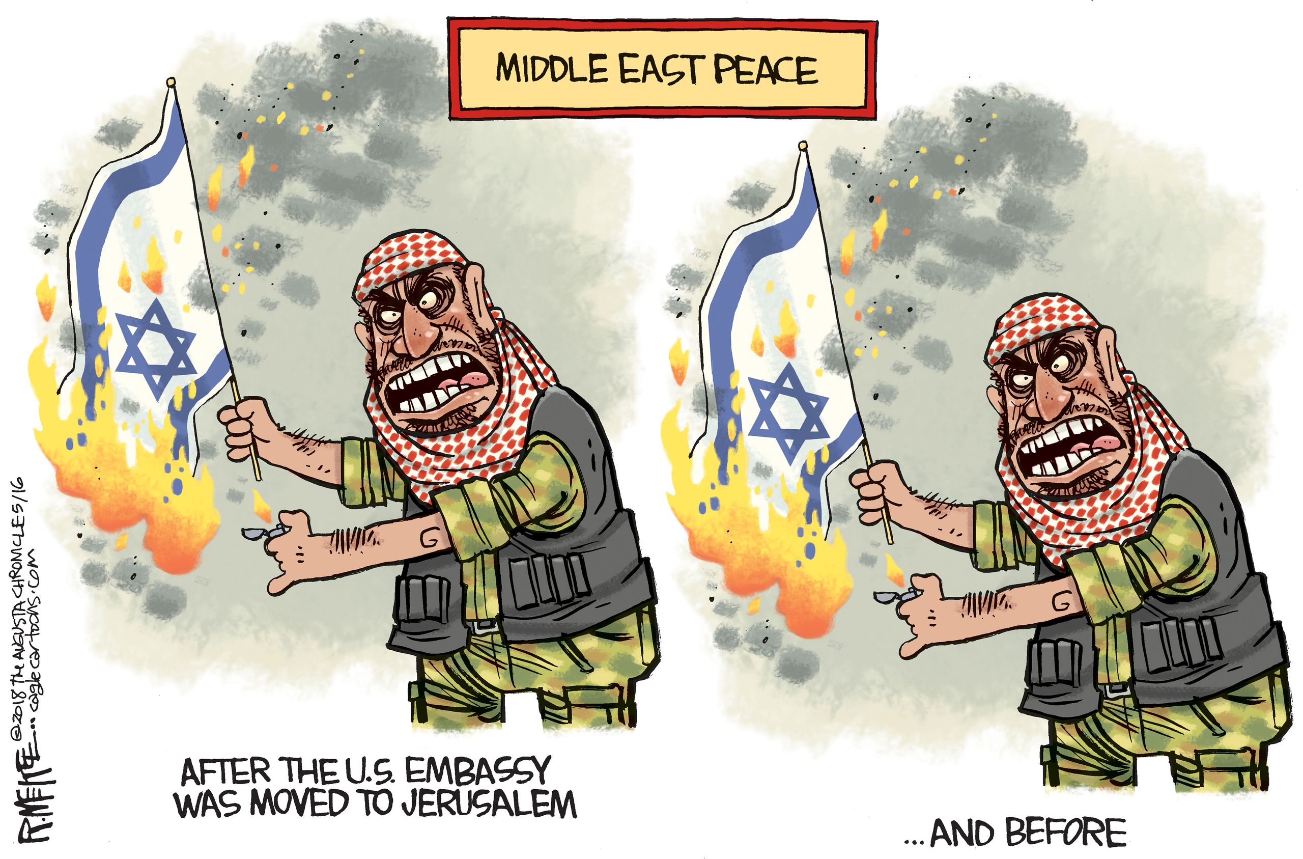 Political cartoon U.S. Jerusalem embassy Israel Palestine peace process ...