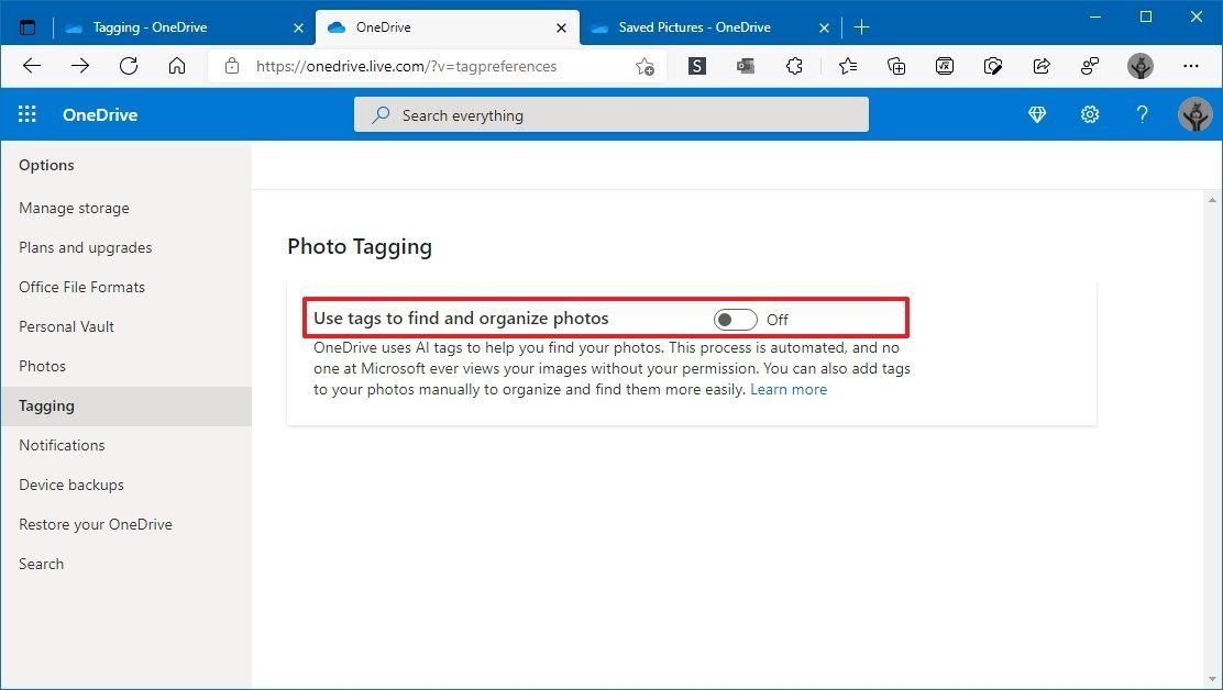 How to disable auto-tagging for pictures in Microsoft OneDrive ...