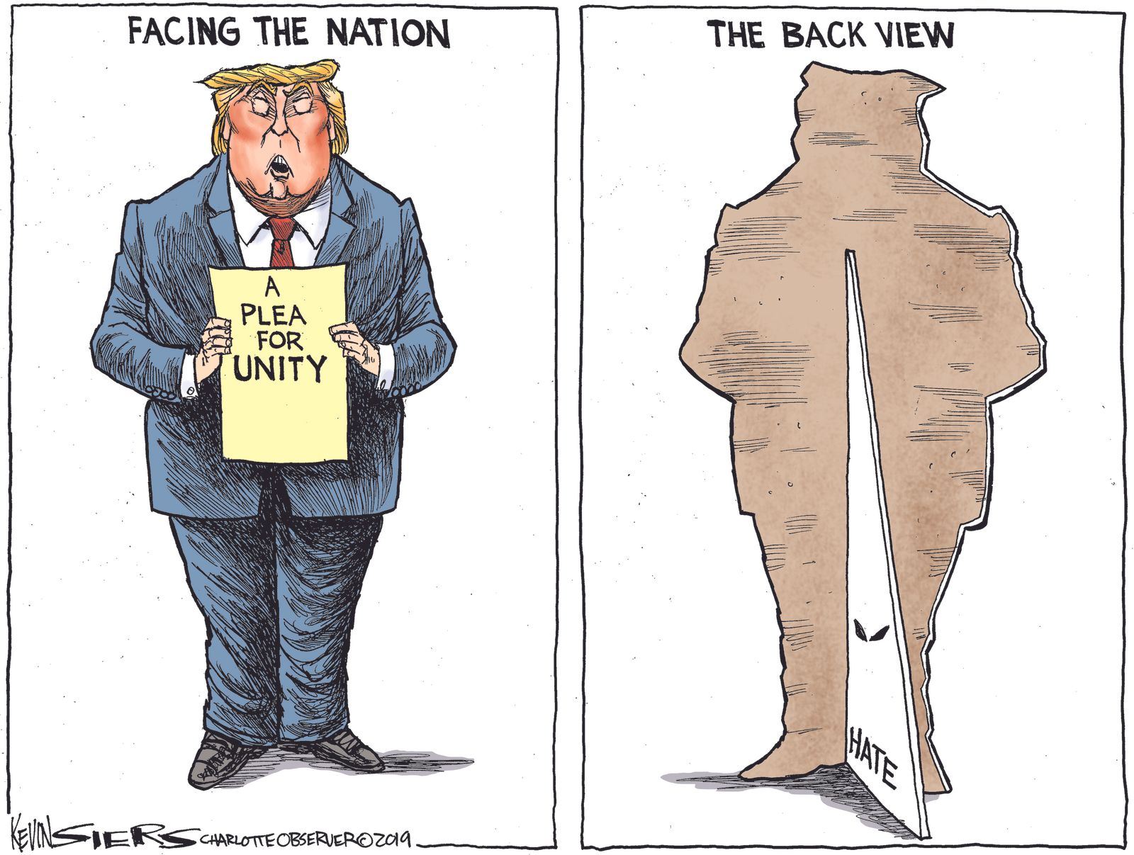 Political Cartoon U.S. Plea For Unity Cardboard Cutout Trump | The Week