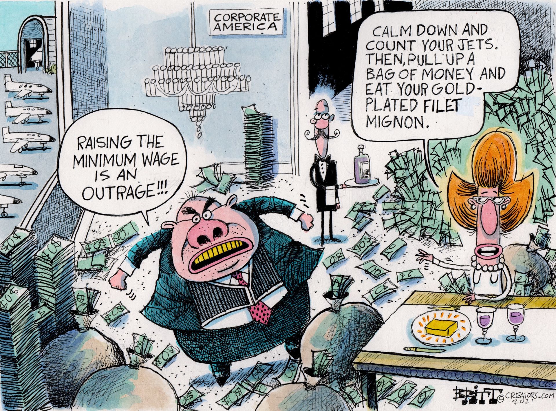 Editorial Cartoon U.S. 15 dollar minimum wage wealthy | The Week
