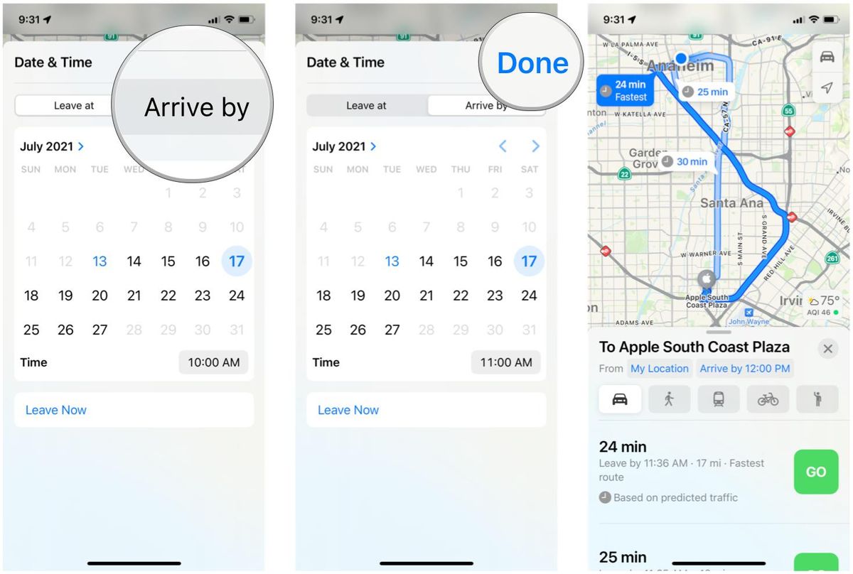 How to set departure and arrival times for directions in Maps on iPhone ...