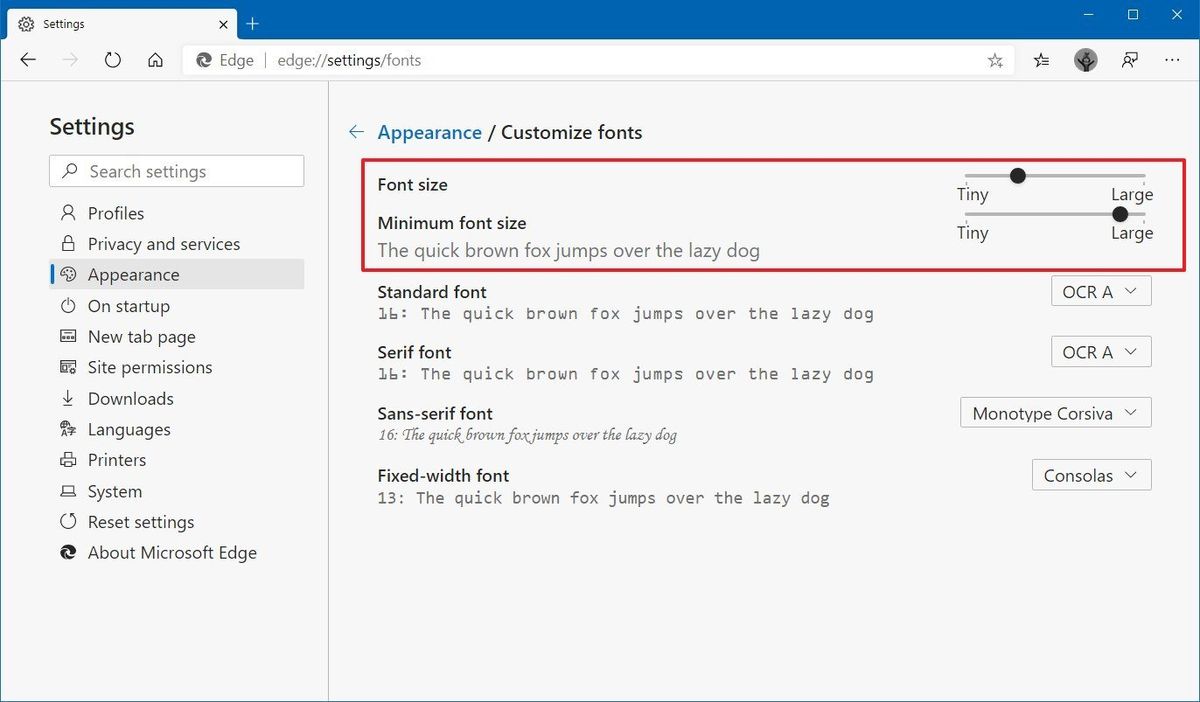 How to change default fonts settings on the new Microsoft Edge | Windows Central