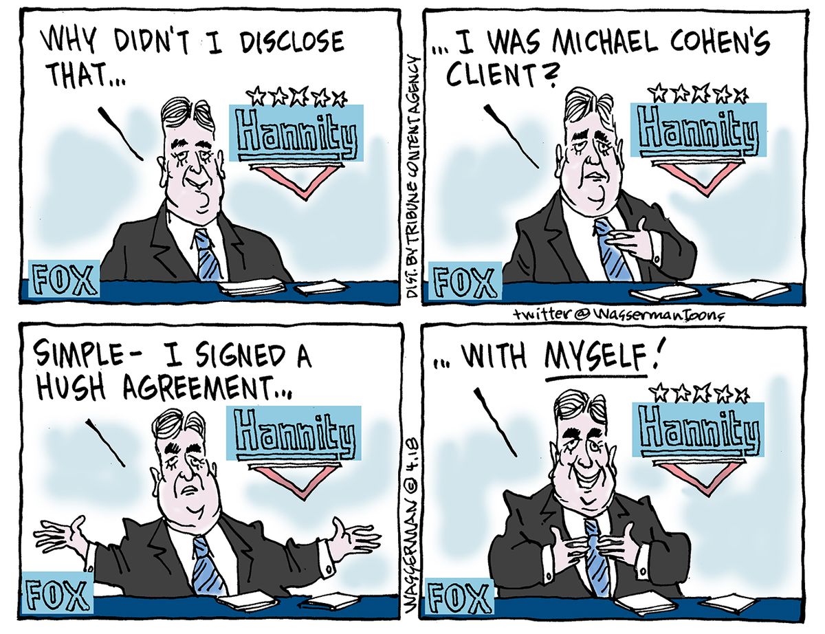Political cartoon U.S. Sean Hannity Michael Cohen hush agreement Fox ...