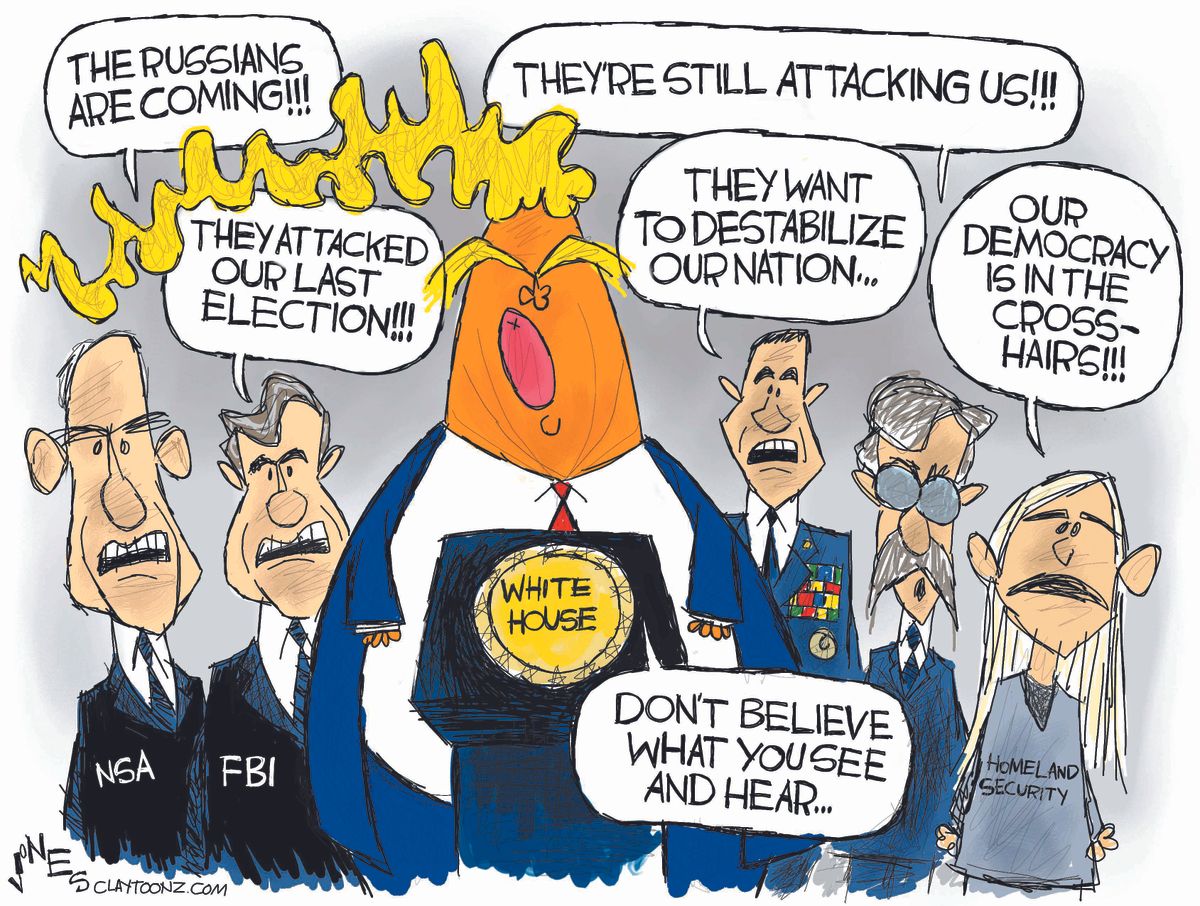 Political cartoon U.S. Russia investigation Trump NSA FBI Homeland ...