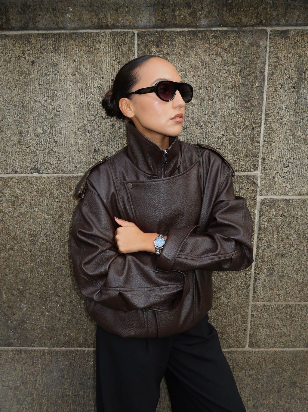 Fashion Insiders Are Swapping Bomber Jackets for Leather Funnel-Neck ...