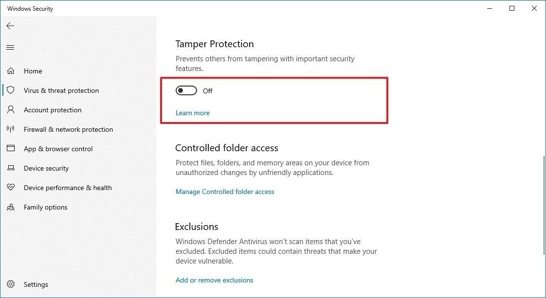 How to manage Windows Security Tamper Protection feature on Windows 10 ...