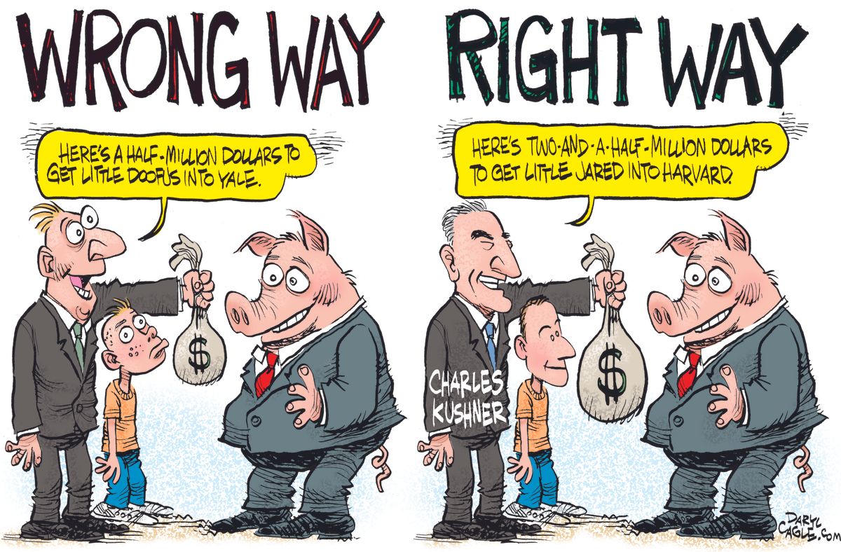 Editorial Cartoon U.S. Charles Kushner college admission bribe scheme ...