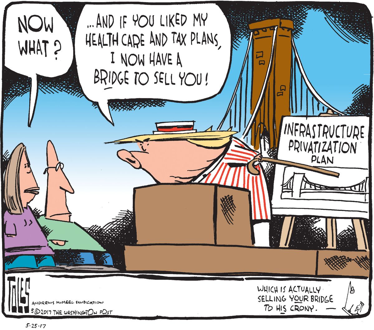Political cartoon U.S. Trump health care infrastructure bridge ...