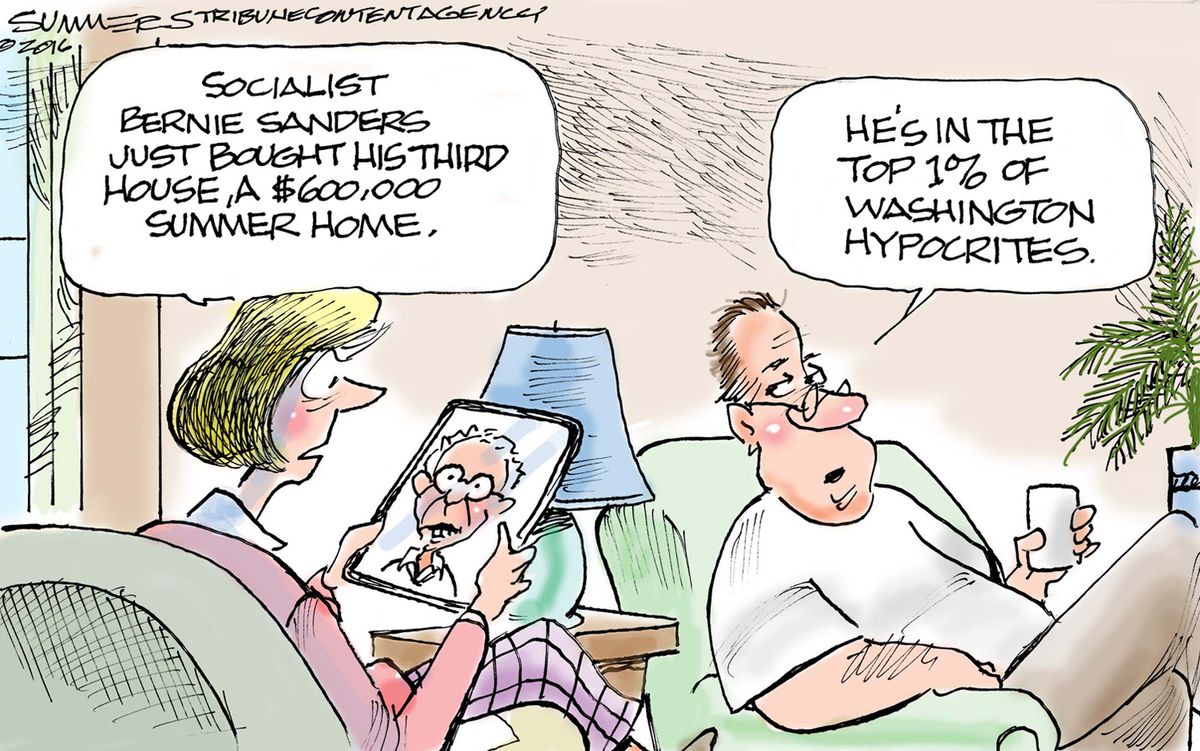 Political cartoon U.S. Bernie Sanders socialist hypocrite | The Week