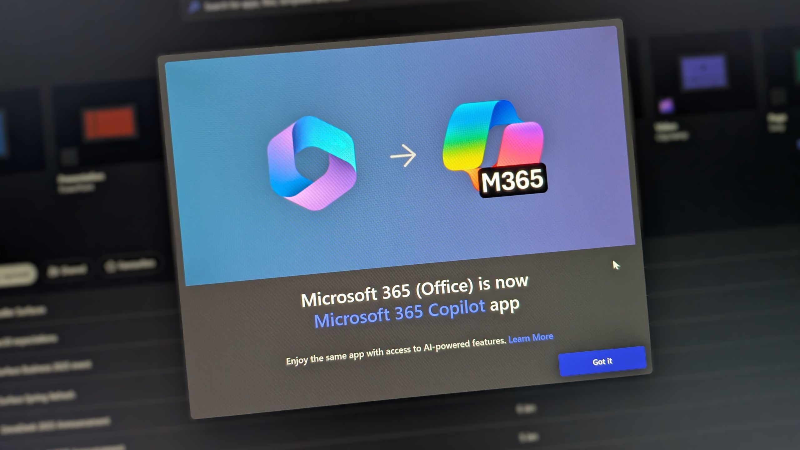The Microsoft Office app was rebranded to Microsoft 365 Copilot a year ...
