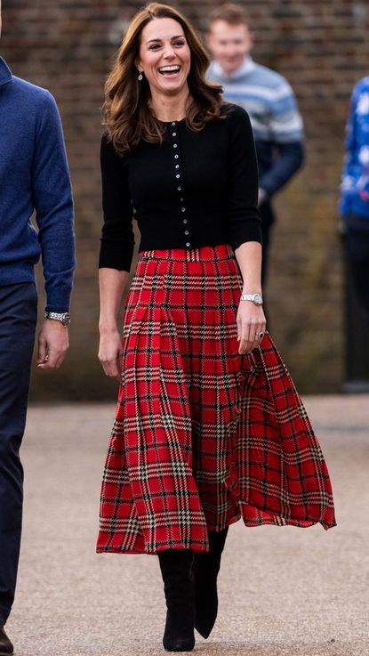 Kate Middleton's tartan skirt and cardigan | Woman & Home