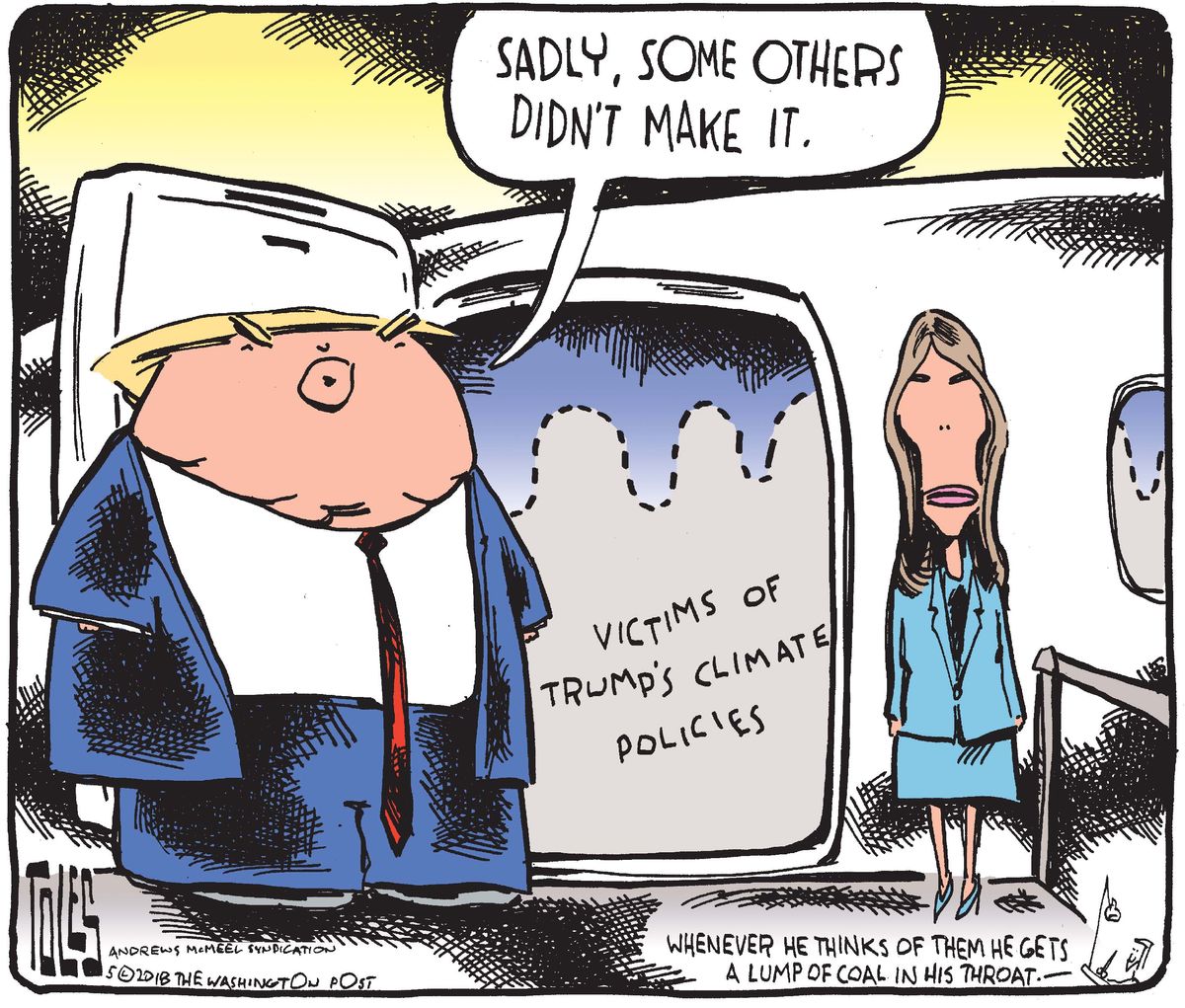 Political cartoon U.S. Trump climate change policy victims | The Week