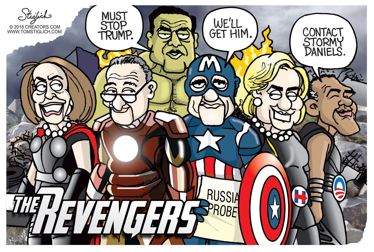Political cartoon U.S. Democrats Trump Avengers Infinity War FBI ...