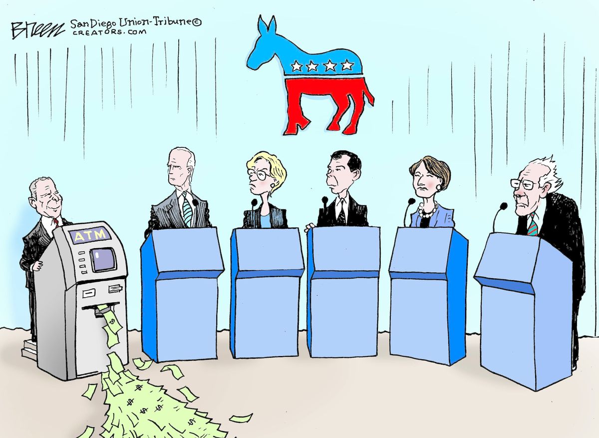 Political Cartoon U.S. Bloomberg bombed Nevada wealth TV ads Warren ...