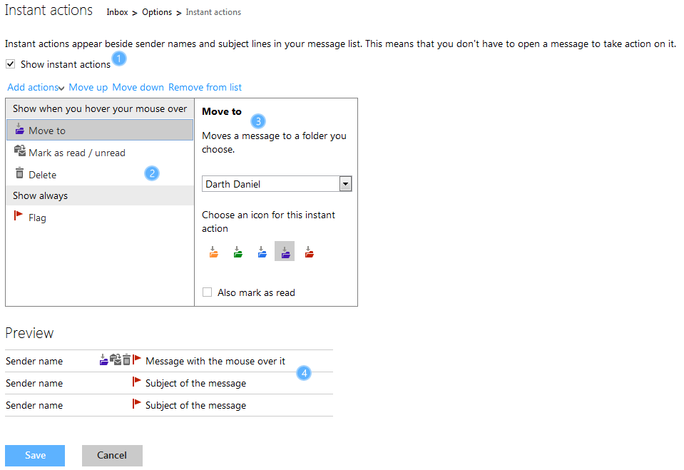 How to: Setting up and configuring Instant Actions on Outlook.com ...