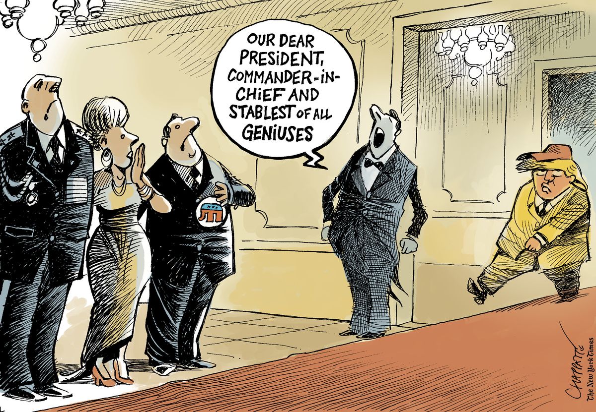 Political cartoon U.S. Trump stable genius | The Week