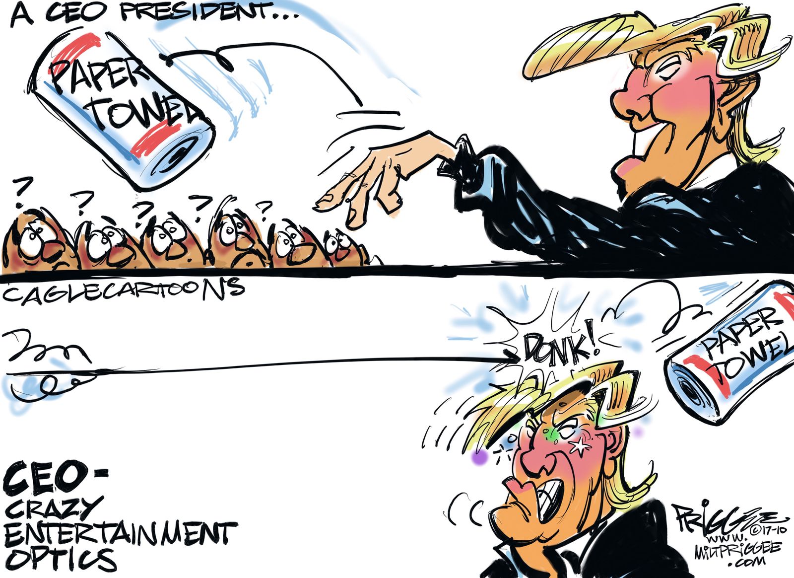 Political cartoon U.S. Trump Puerto Rico paper towel toss | The Week