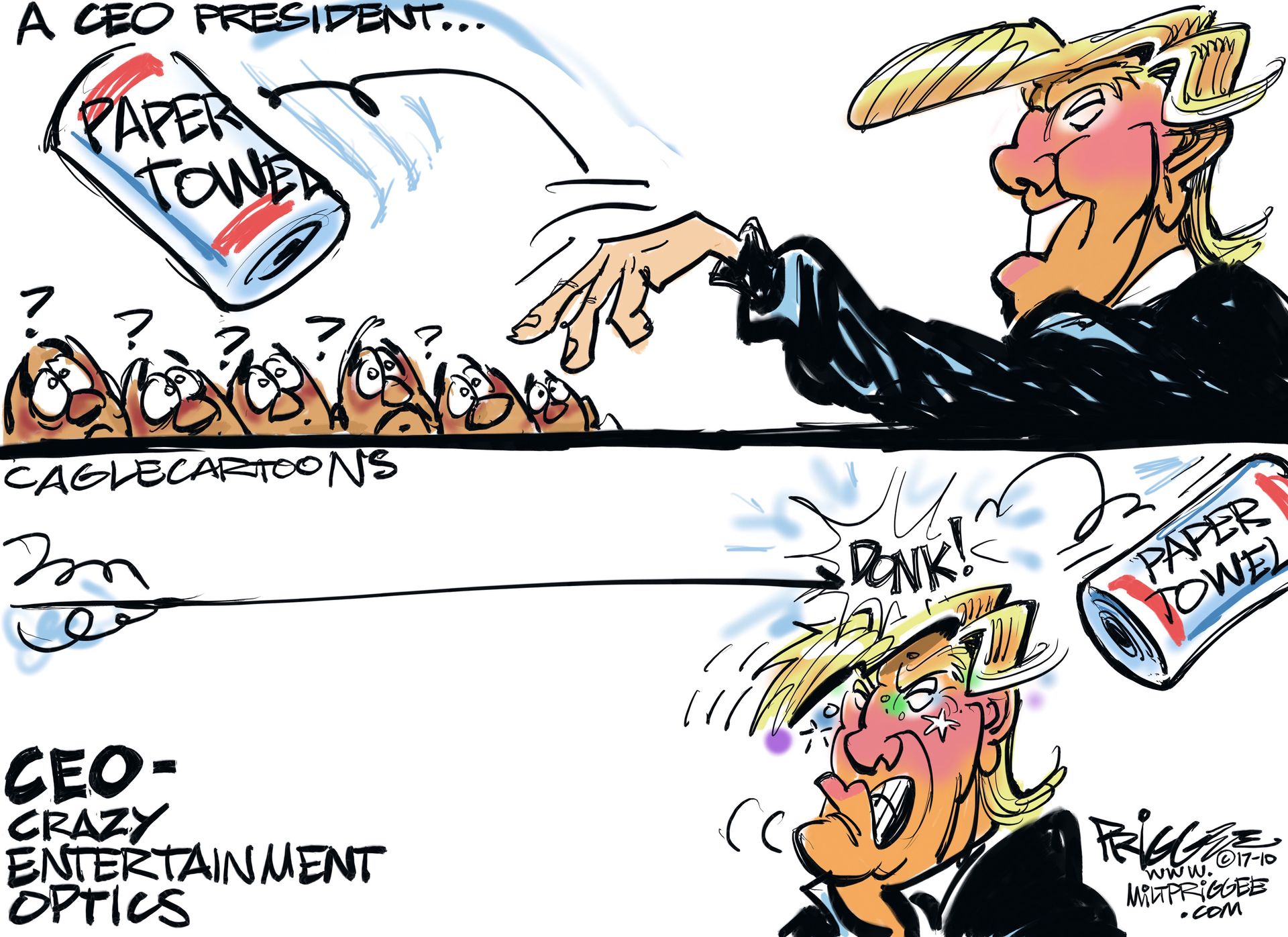 Political cartoon U.S. Trump Puerto Rico paper towel toss | The Week