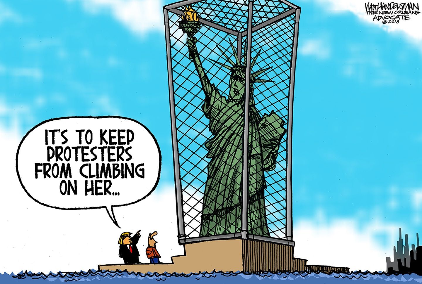Political cartoon U.S. Statue of Liberty protest Trump cage ICE | The Week