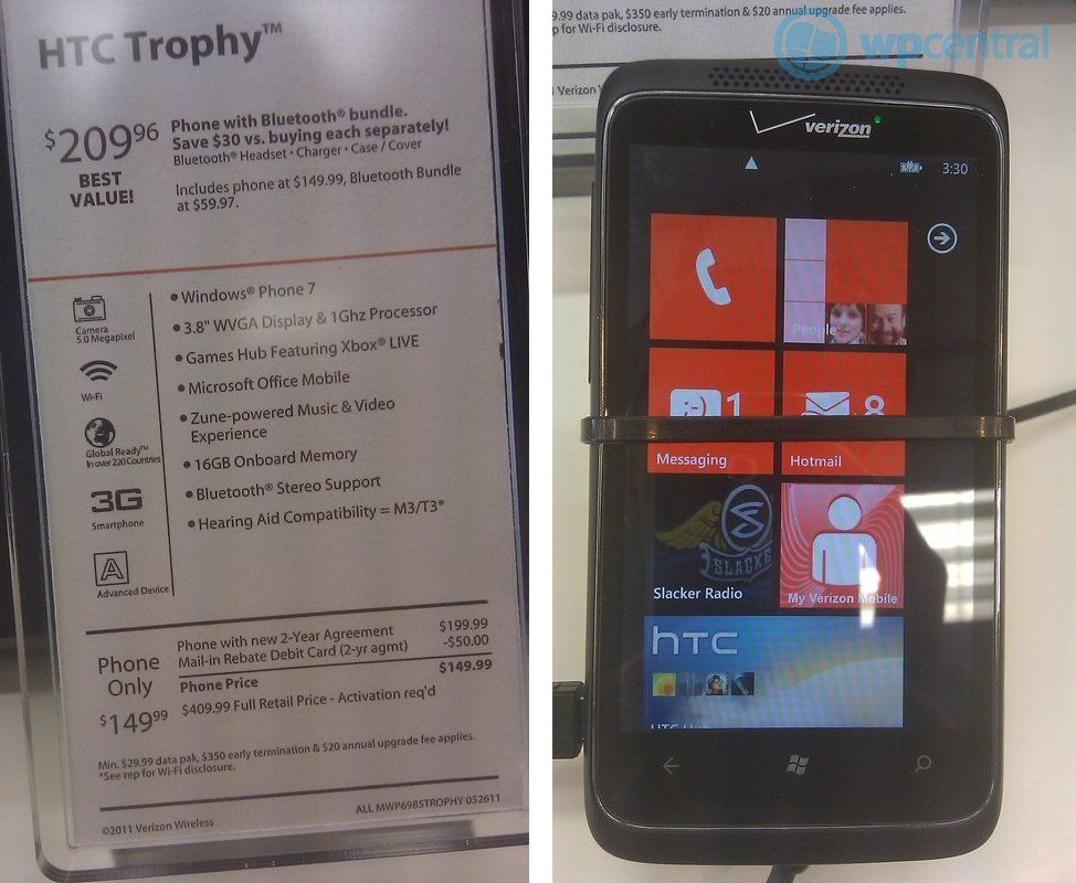 Verizon Trophy shows up in stores; $409.99 is the full retail price | Windows Central