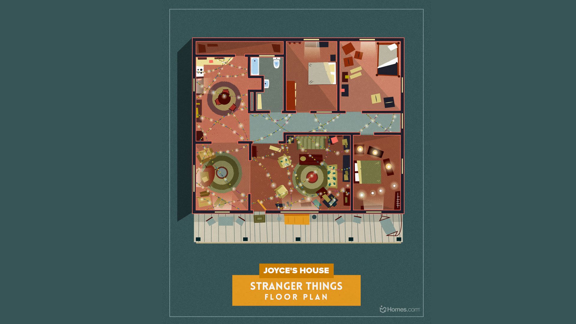 Detailed illustrations explore homes of 8 modern cult TV programmes ...