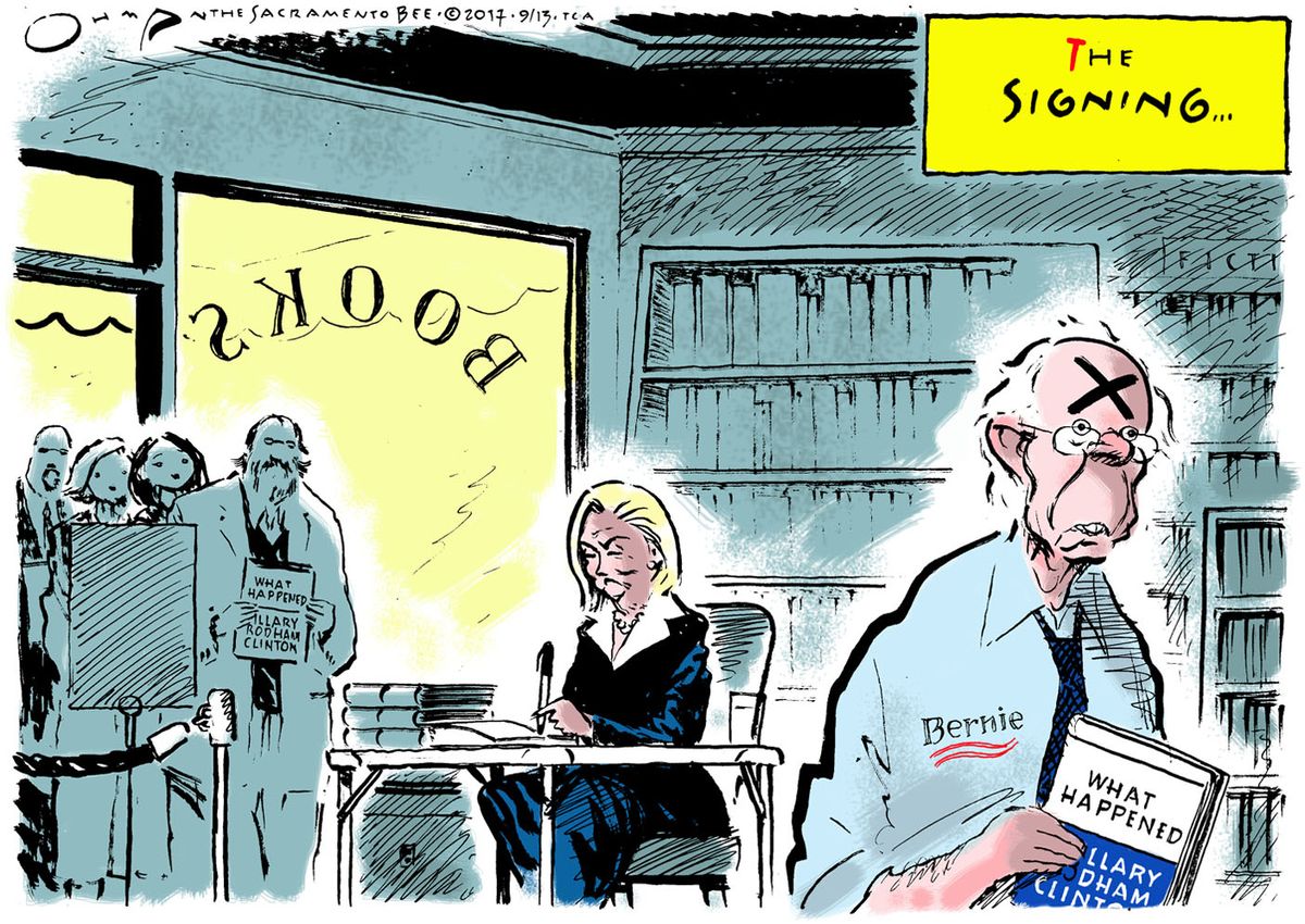 Political cartoon U.S. Clinton book signing Bernie Sanders | The Week