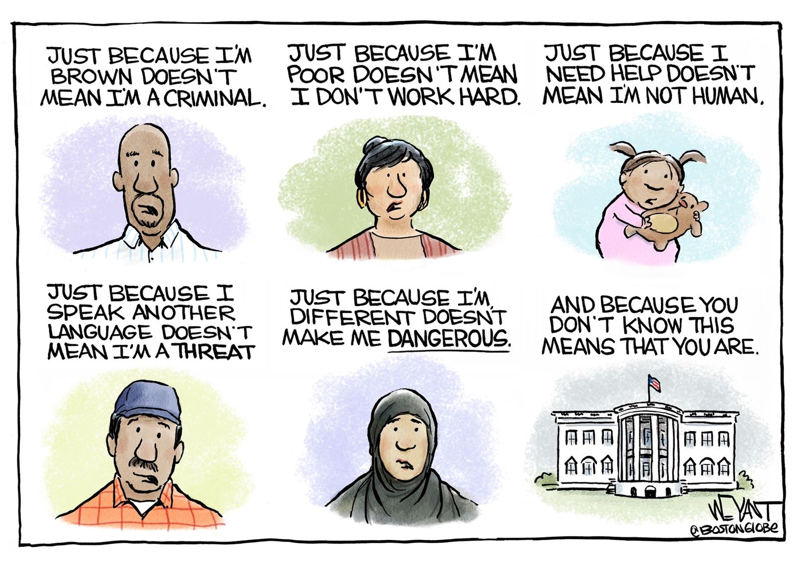 Political cartoon U.S. Trump immigration racism wall White House | The Week