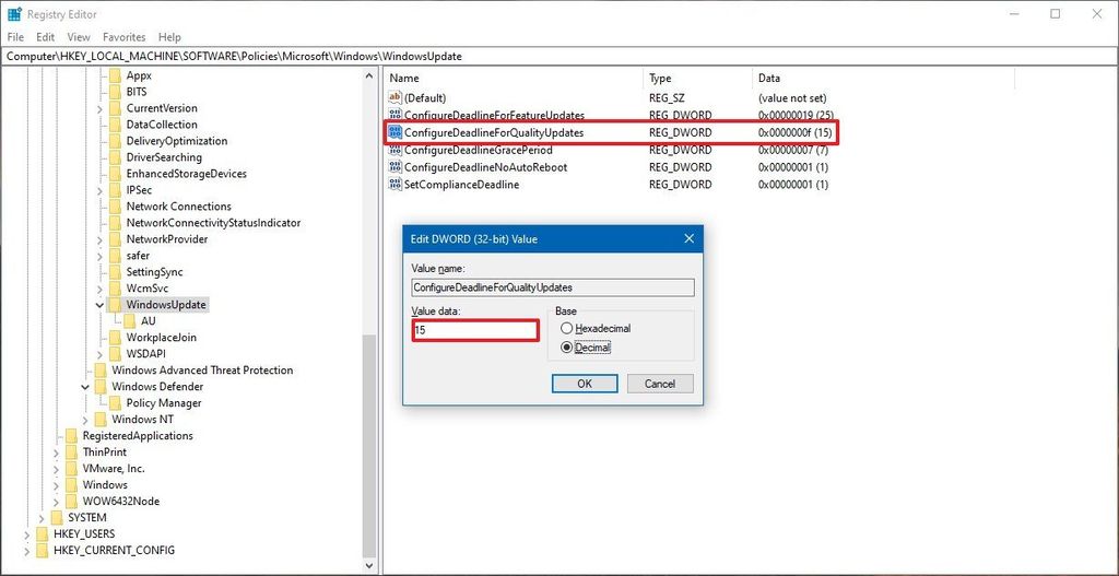 How to specify deadlines for automatic updates and restarts on Windows ...