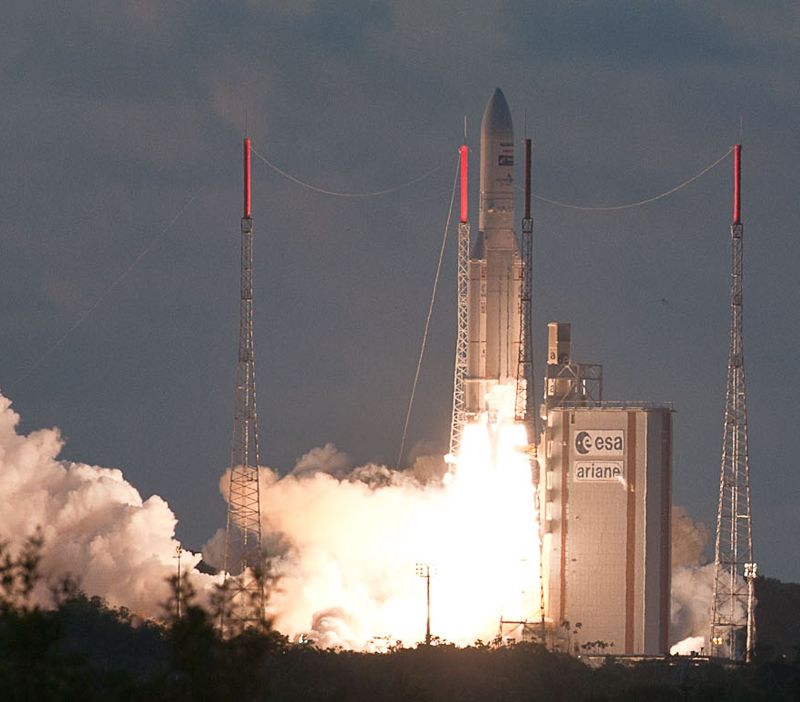 Ariane 5 Rocket Launches Weather Satellite, Communications Satellite ...