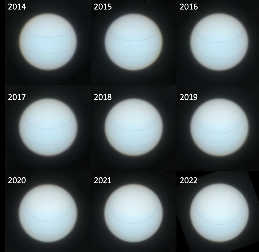 Uranus and Neptune are actually similar blues, 'true' color images ...
