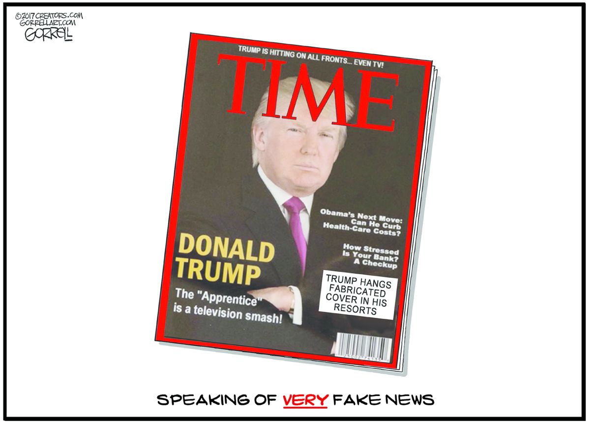 Political cartoon U.S. Trump Time magazine cover fake news | The Week