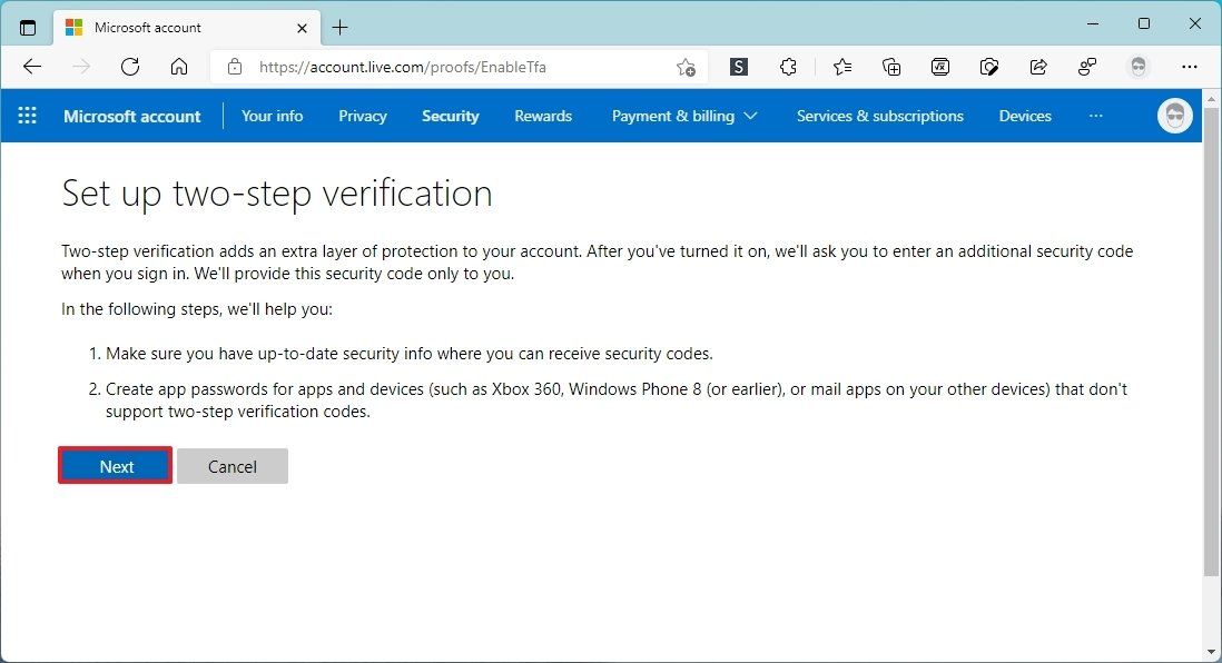 How to set up two-factor authentication (2FA) on a Microsoft account ...