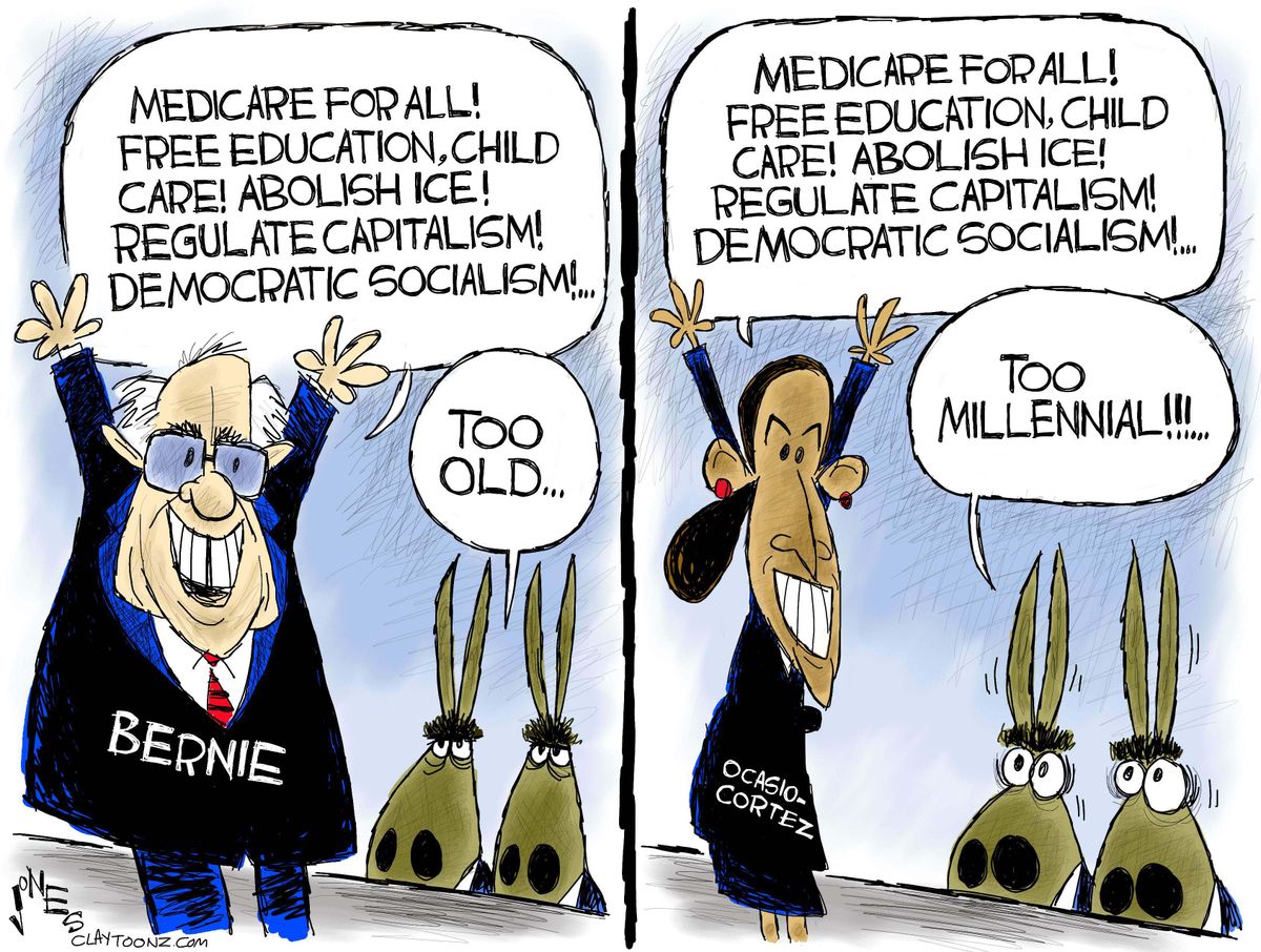 Political cartoon U.S. Sanders Ocasio-Cortez democratic socialism ...