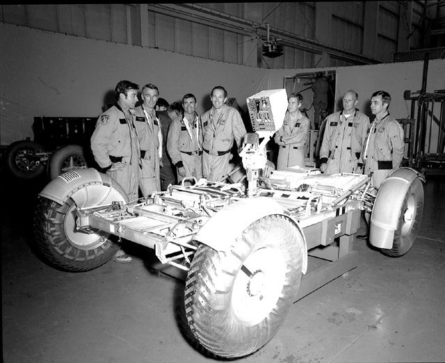 Space History Photo: Lunar Roving Vehicle Test Unit with Astronauts | Space