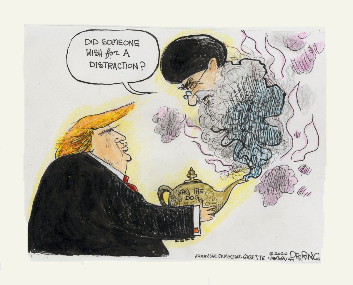 Political Cartoon U.S. Trump Rubbing Genie Lamp For Distraction Iran ...