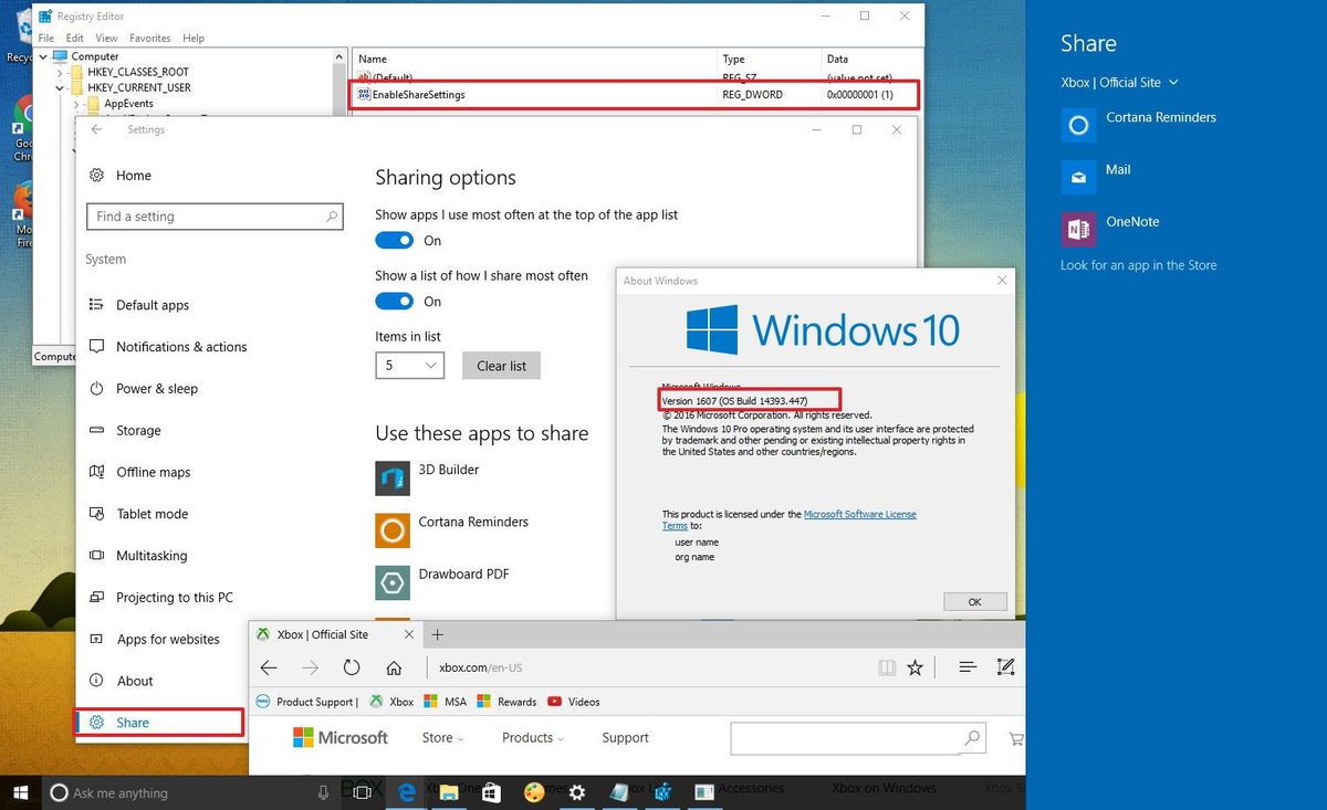 How to enable secret Share page in the Settings app on Windows 10 ...