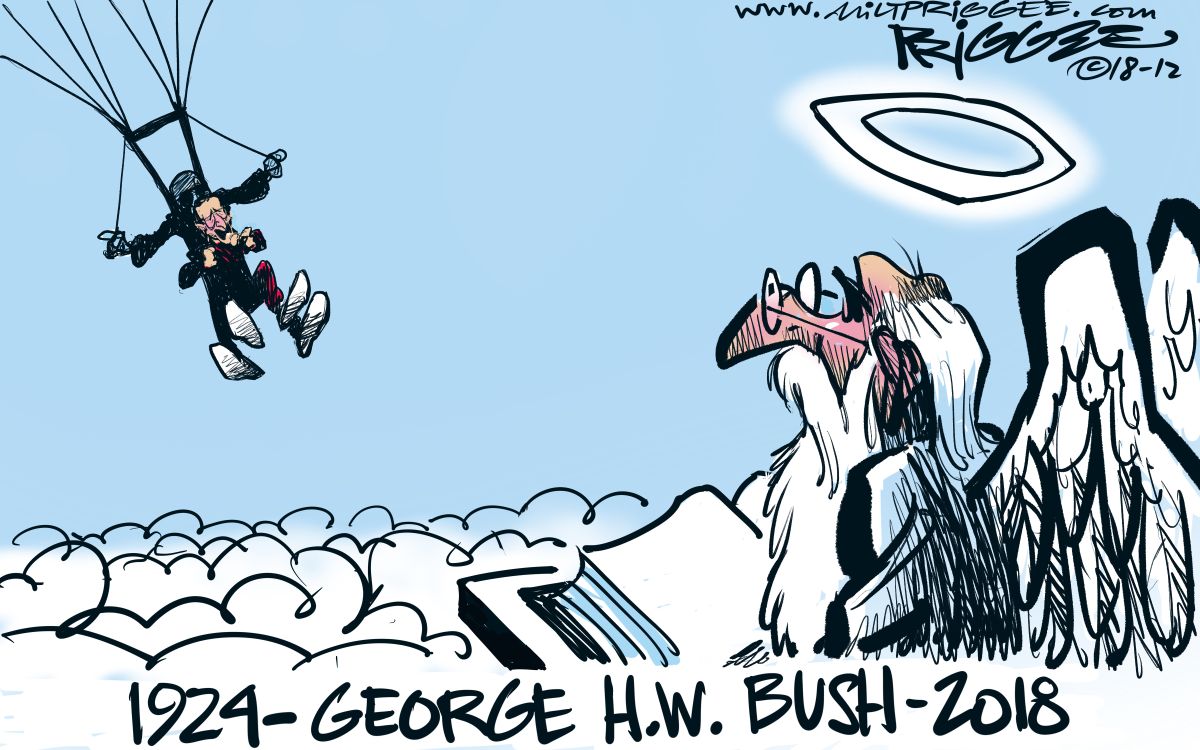 Editorial cartoon U.S. President George H.W. Bush death RIP heaven ...