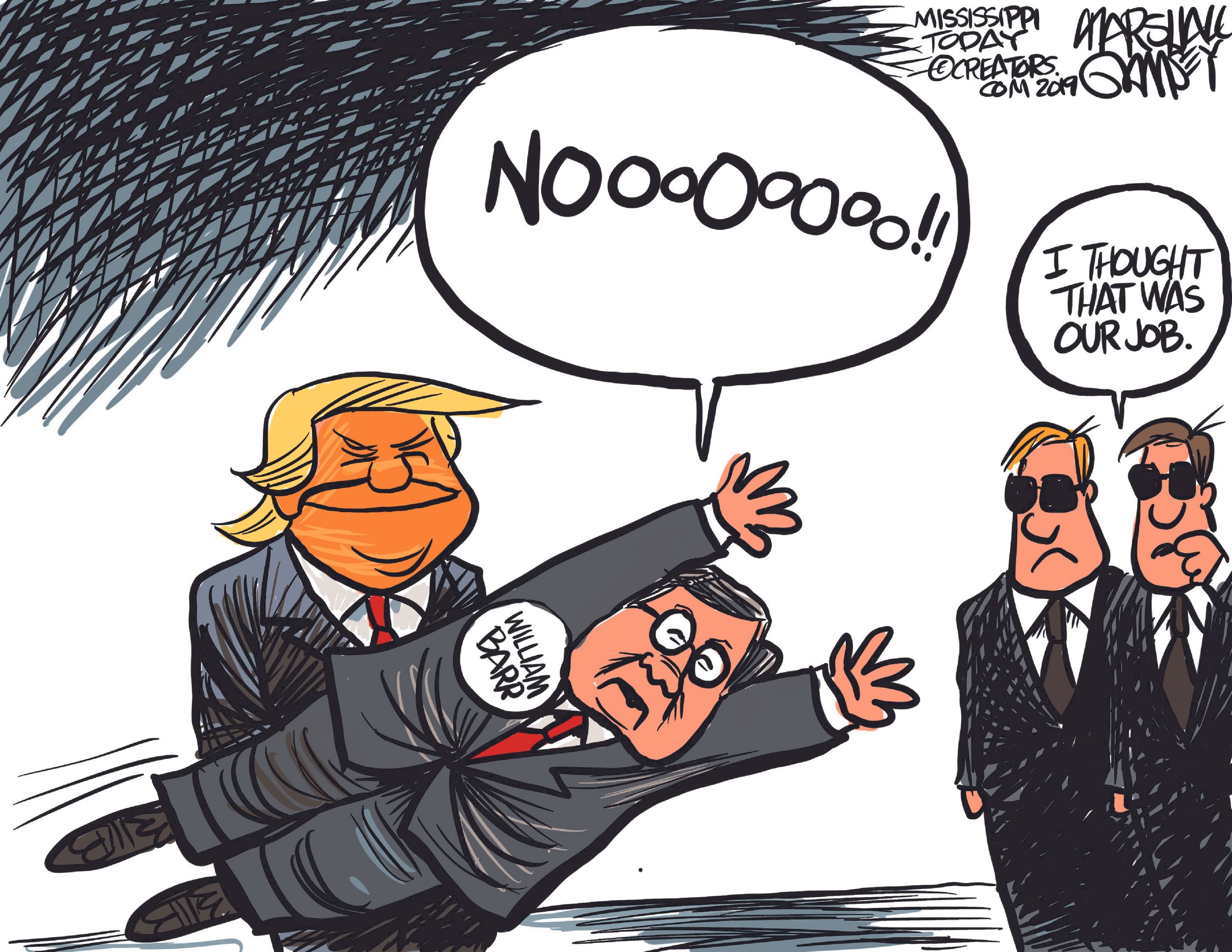 Political Cartoon U.S. William Barr Trump secret service protection ...