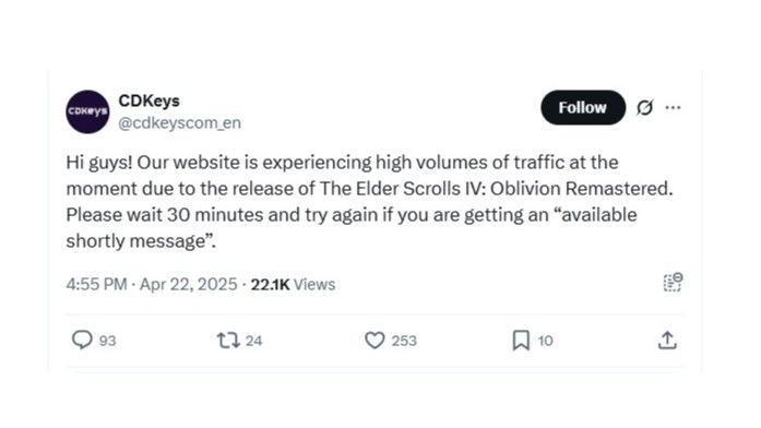 The Elder Scrolls 4: Oblivion Remaster is so popular it's crashed CDKeys | Windows Central